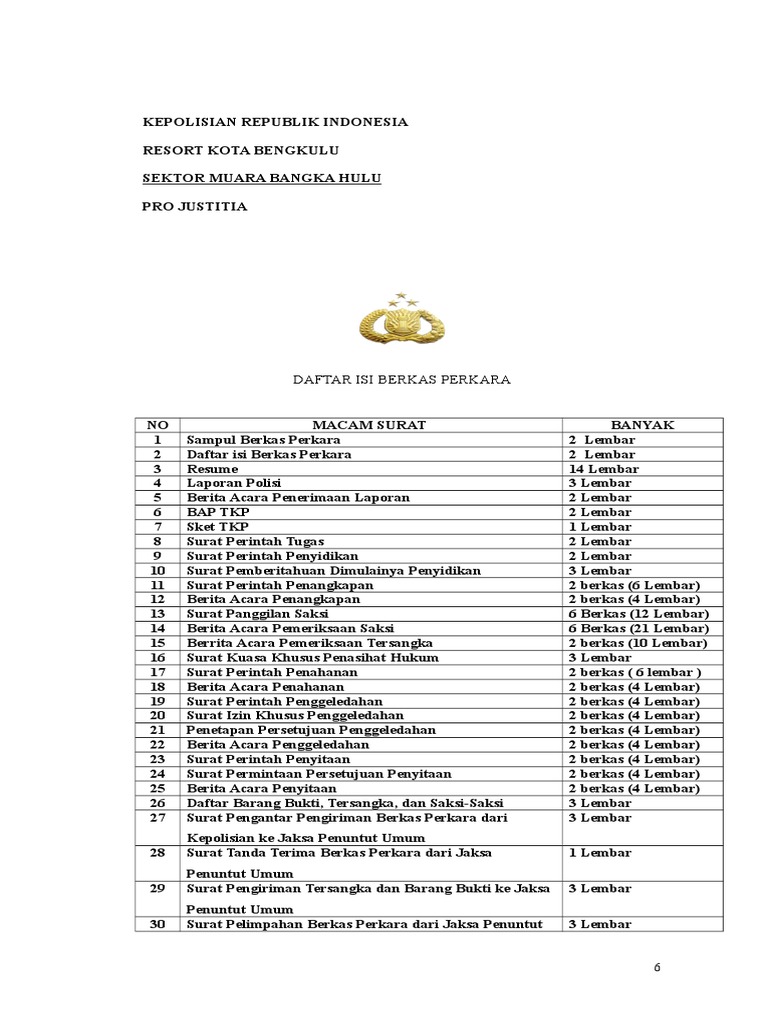 Daftar Isi Berkas Perkara | PDF