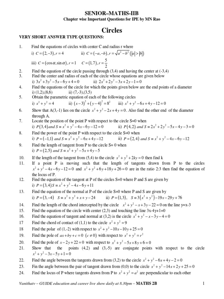 MATHS - IIB QUESTION BANK - Chapter Wise Important Questions For IPE ...
