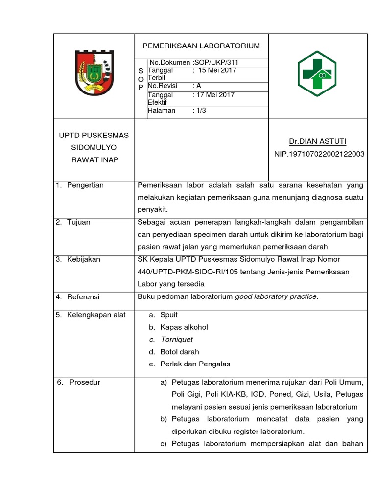 8.1.2.2 Sop Pemeriksaan Laboratorium | PDF