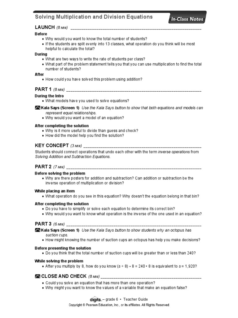 Grade 6 Multiplication & Division Equations Guide | PDF ...