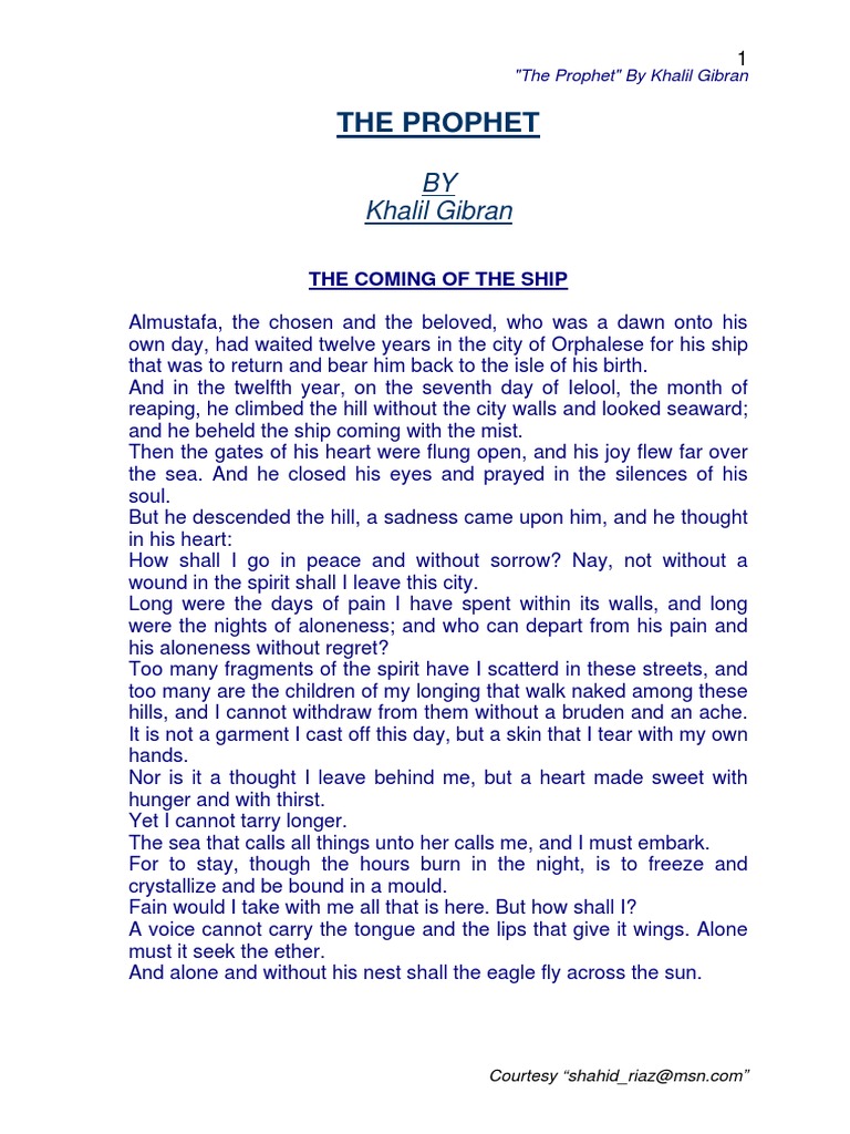 The Prophet by Khalil Gibran: A Journey | PDF | The Prophet (Book ...