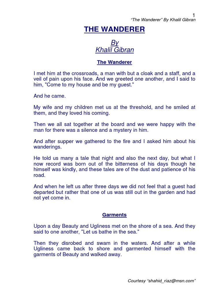 The Wanderer: by Khalil Gibran | PDF | Dances