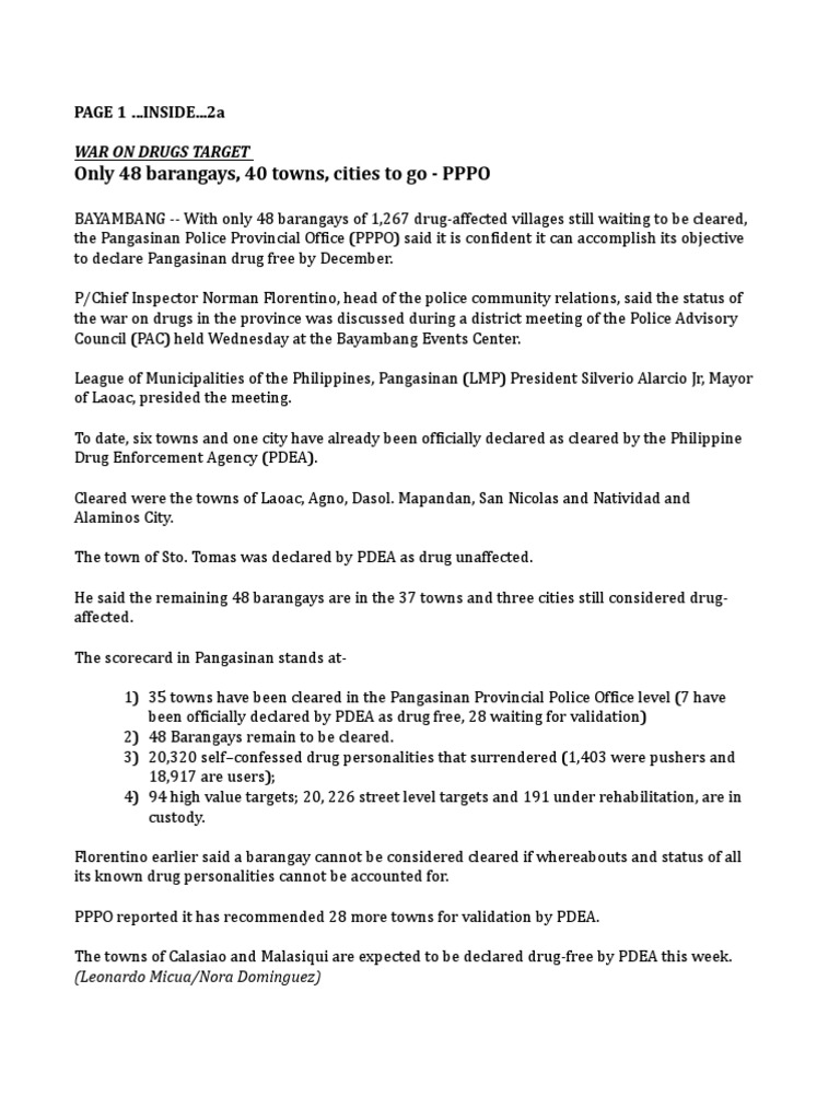 Pangasinan's Drug-Free Initiative Update | PDF | Law Enforcement ...