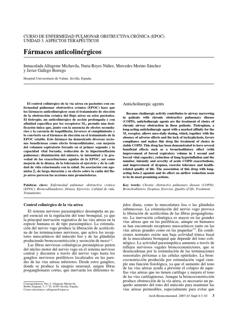 Fármacos Anticolinérgicos | PDF | Acetilcolina | Tratamientos médicos