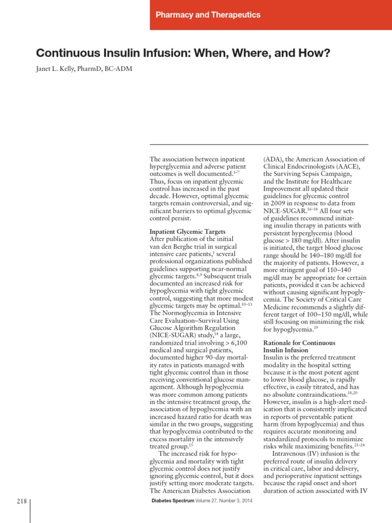 Continuous Insulin Infusion | PDF | Hypoglycemia | Diabetes Management