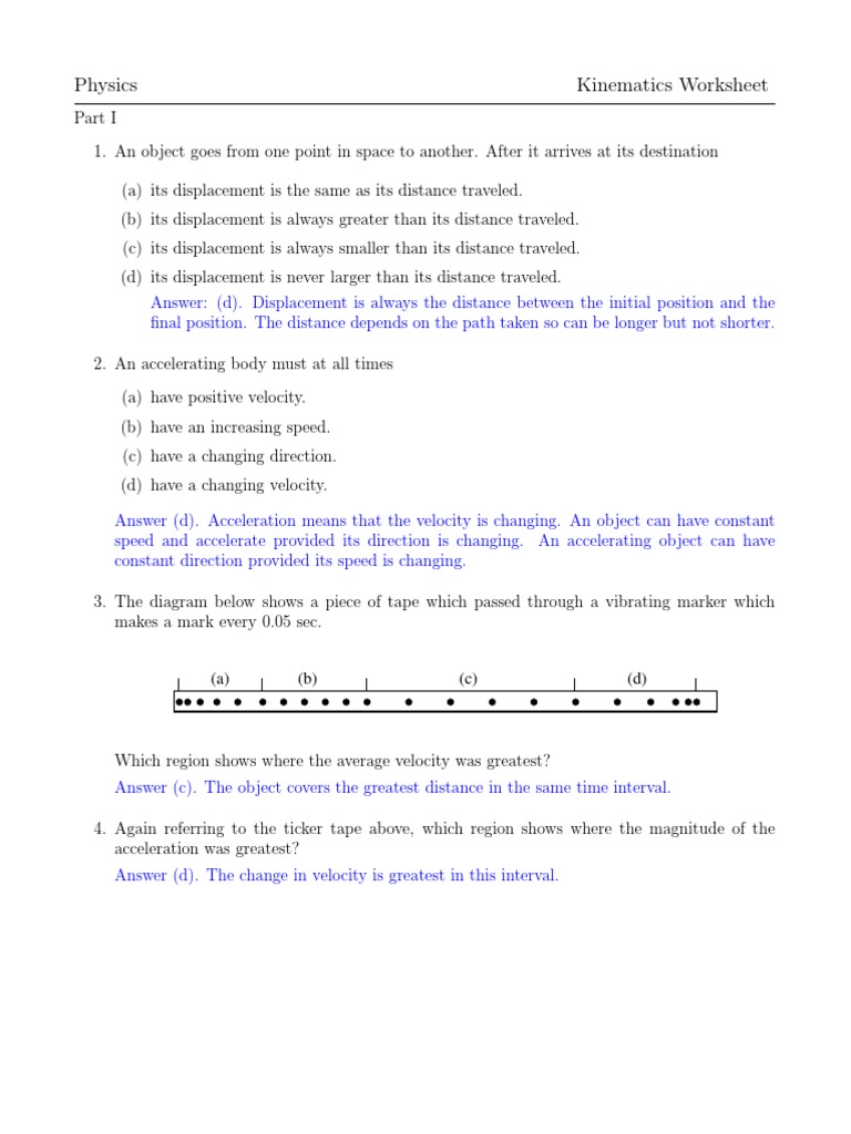 Kinematics Worksheet for Physics Students | PDF