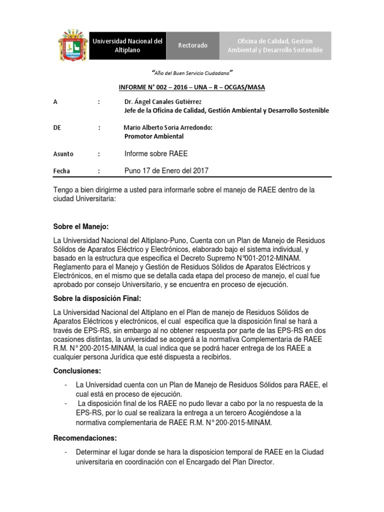 Informe RAEE 1 | PDF | Residuos | Desarrollo sostenible