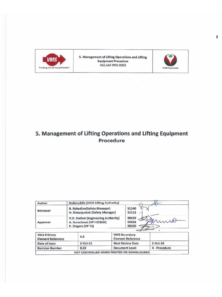 5 Management of Lifting Operations and Lifting Equipment Procedure ...