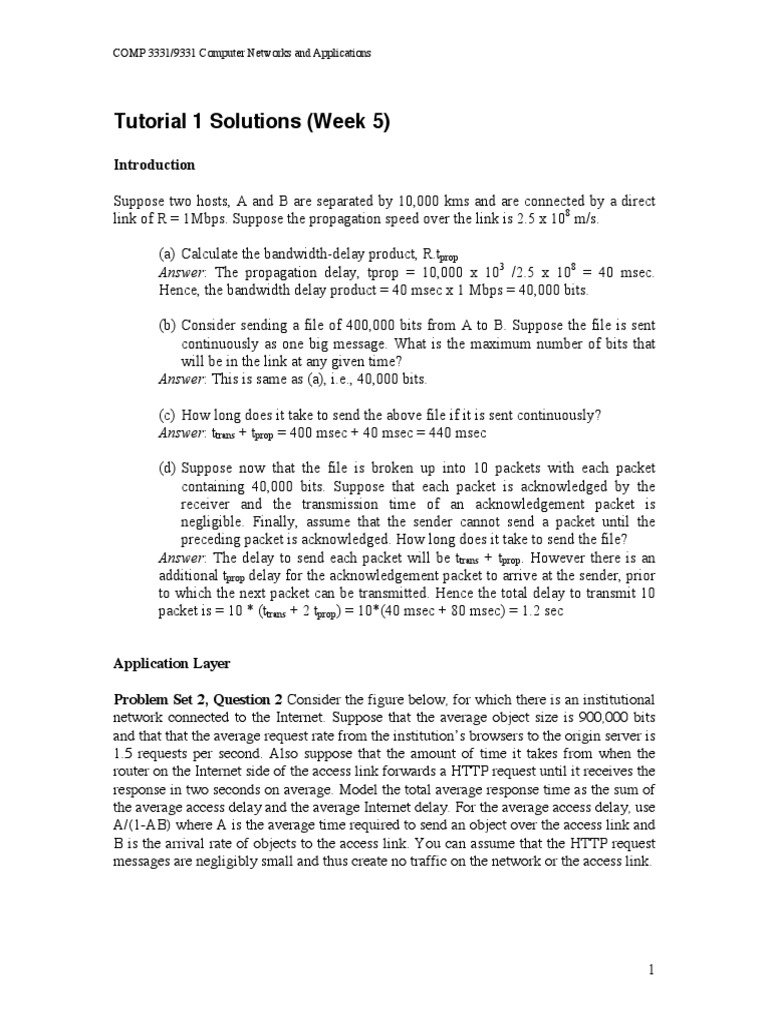 Tutorial1 Answers | PDF | Transmission Control Protocol | Hypertext Transfer Protocol