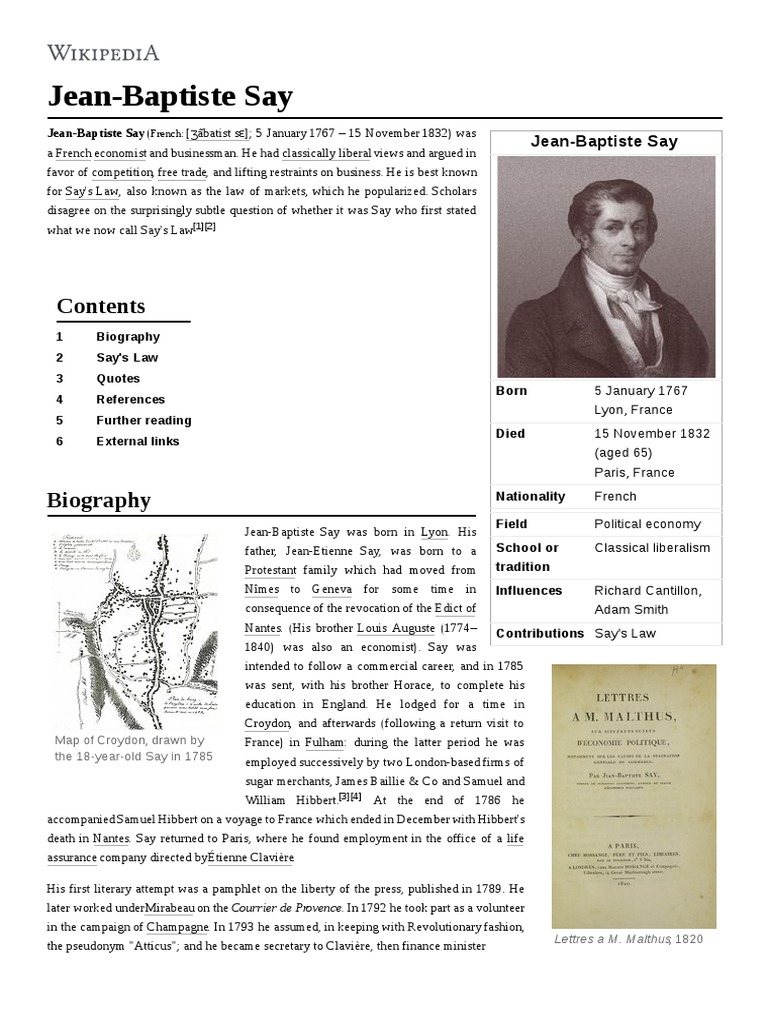 Jean Baptiste Say | PDF | Economics | Economies