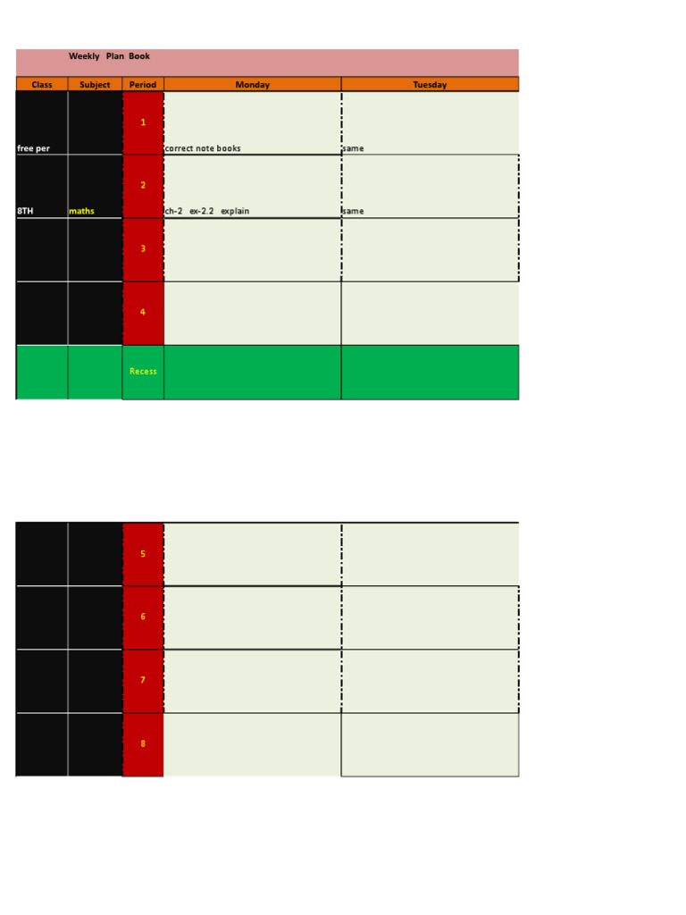 8th Grade Math Weekly Plan | PDF
