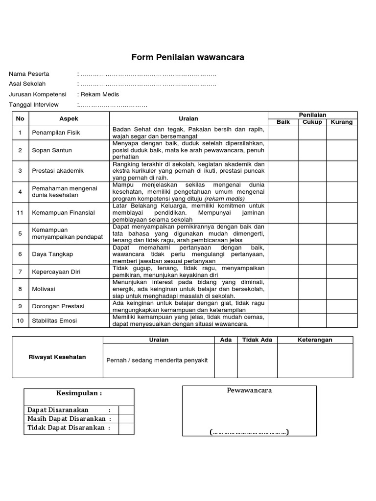 Form Penilaian Wawancara Calon Karyawan | PDF