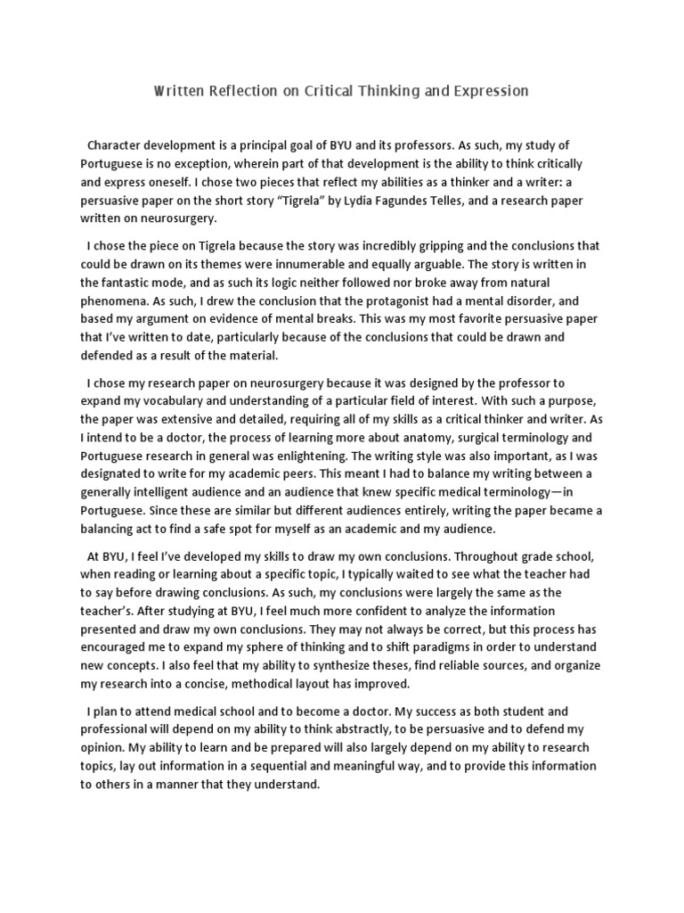 Written Reflection On Critical Thinking and Expression | PDF | Critical ...