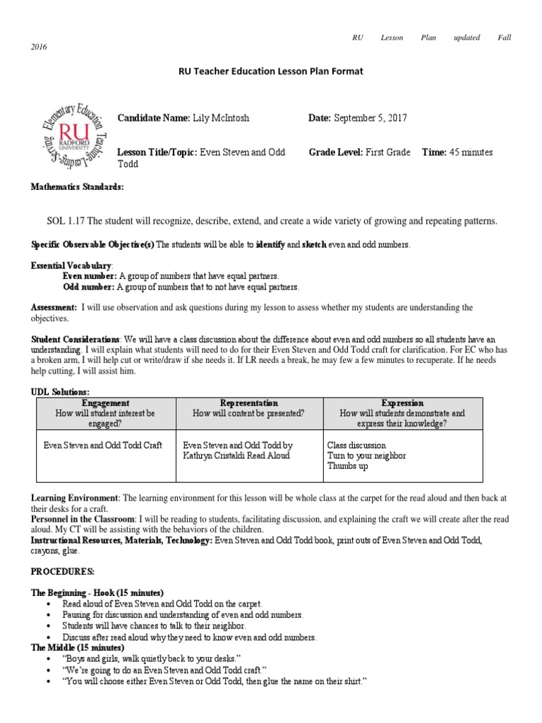 Even Steven and Odd Todd Lesson Plan | PDF | Lesson Plan | Educational ...