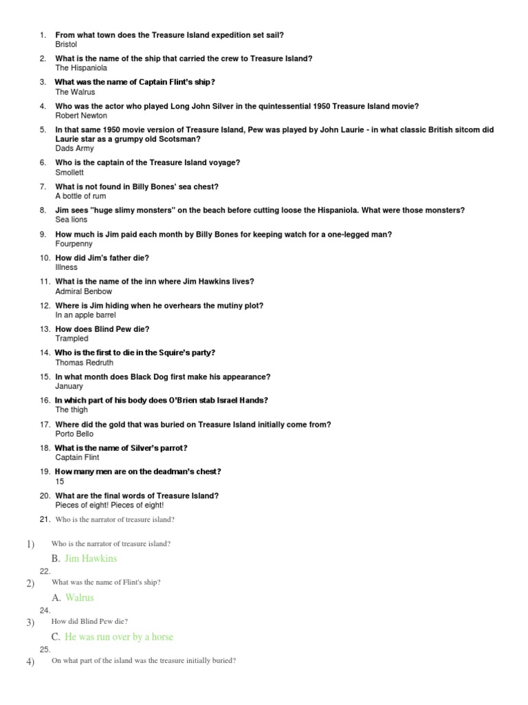 Treasure Island Trivia Quiz | PDF | Treasure Island | Piracy