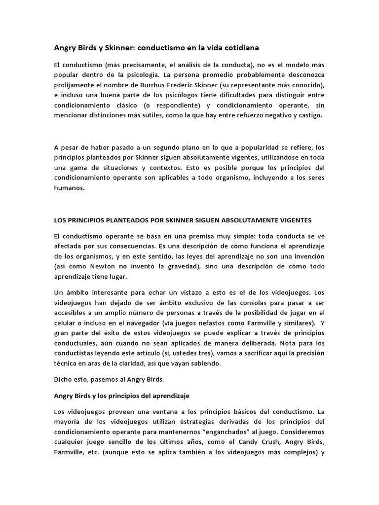 Angry Birds y el conductismo de Skinner | PDF | Comportamiento ...