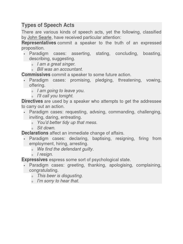 Types of Speech Acts | PDF