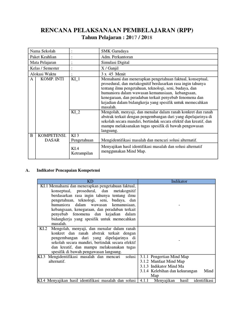 RPP Simdig X Gasal K 13 Mind Map | PDF | Seni | Komputer