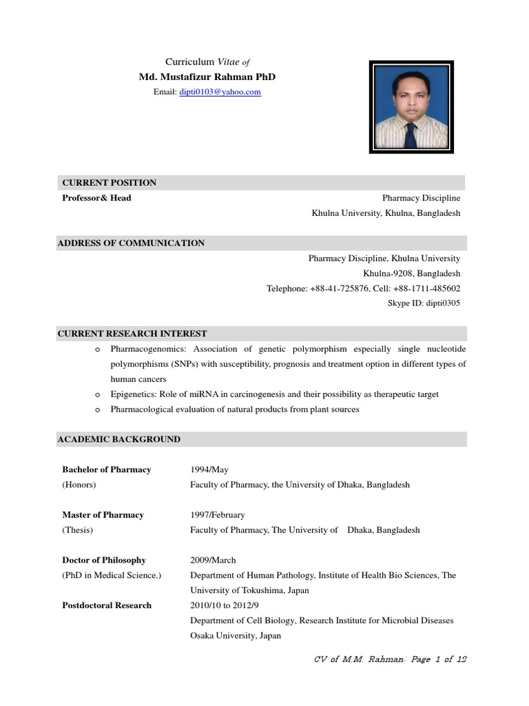 Dr. Md. Mustafizur Rahman | PDF | Doctor Of Philosophy | Single ...