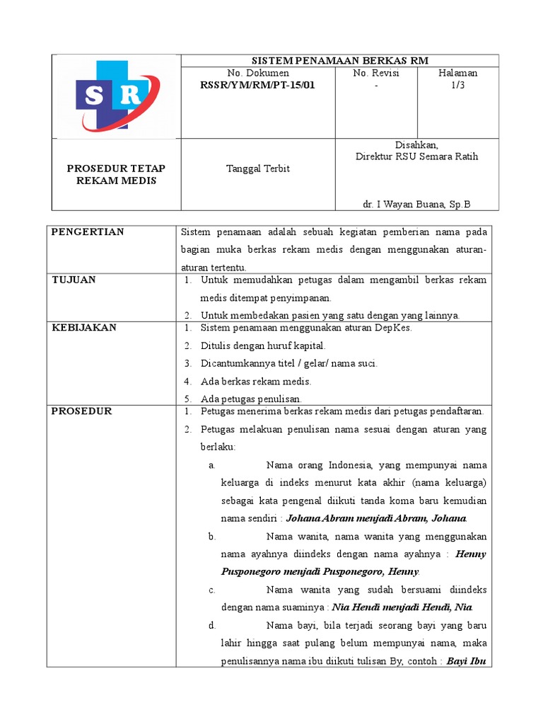 1 SOP Sistem Penamaan Berkas RM | PDF