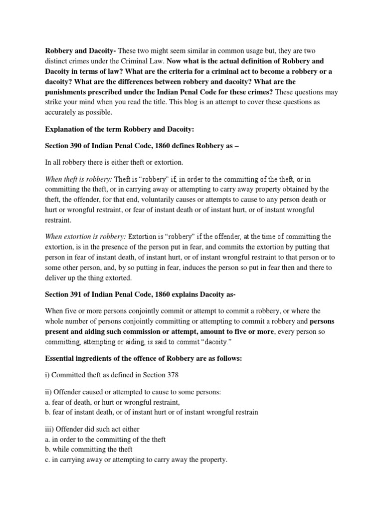 Robbery and Dacoity | PDF | Robbery | Theft