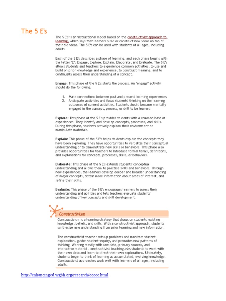 The 5 E's-1pg | PDF | Constructivism (Philosophy Of Education) | Emergence