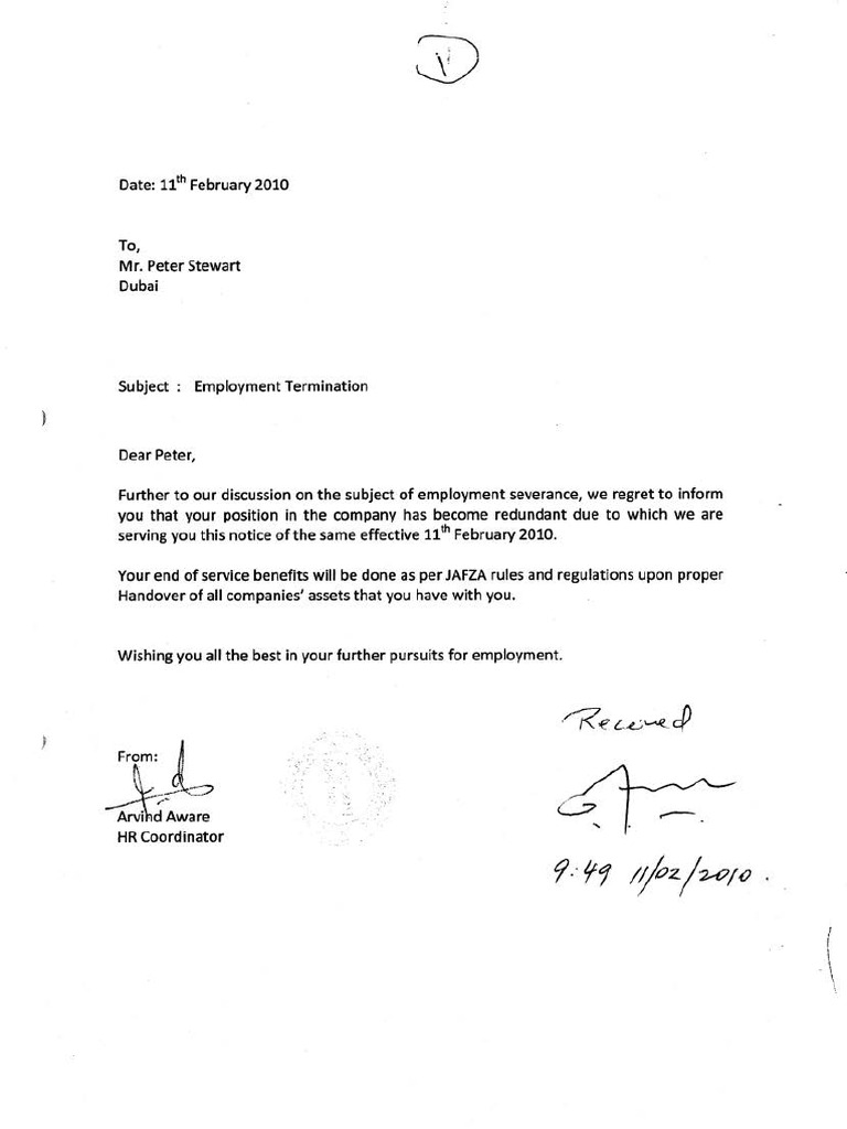 Termination Redundancy Letter | PDF