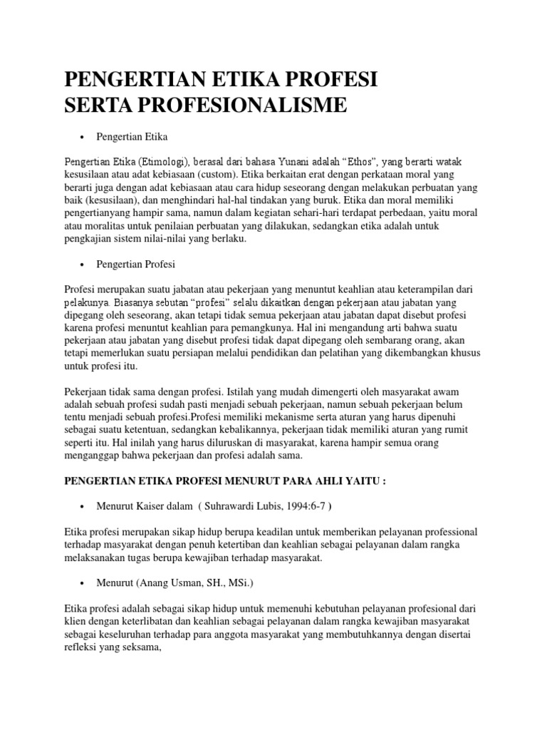 Pengertian Etika Profesi Serta | PDF | Karier & Perkembangan