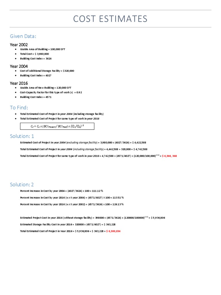 Construction Cost Estimate and Cost Control - Coursera Assignment | PDF