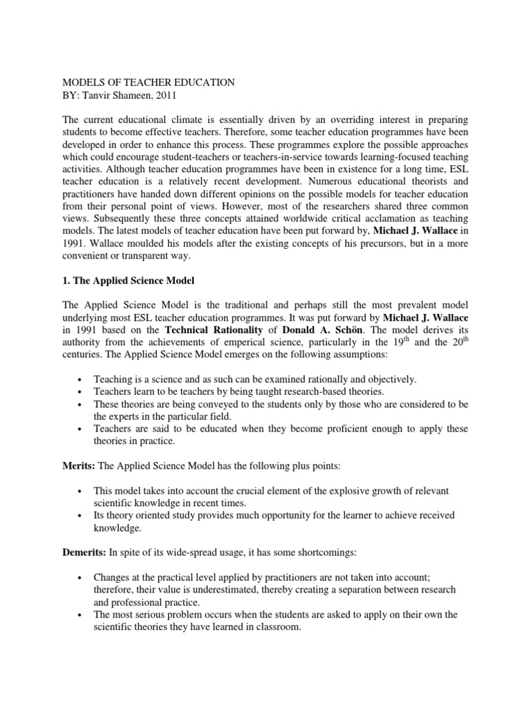 Models of Teacher Education | PDF | Reflective Practice | Teacher Education