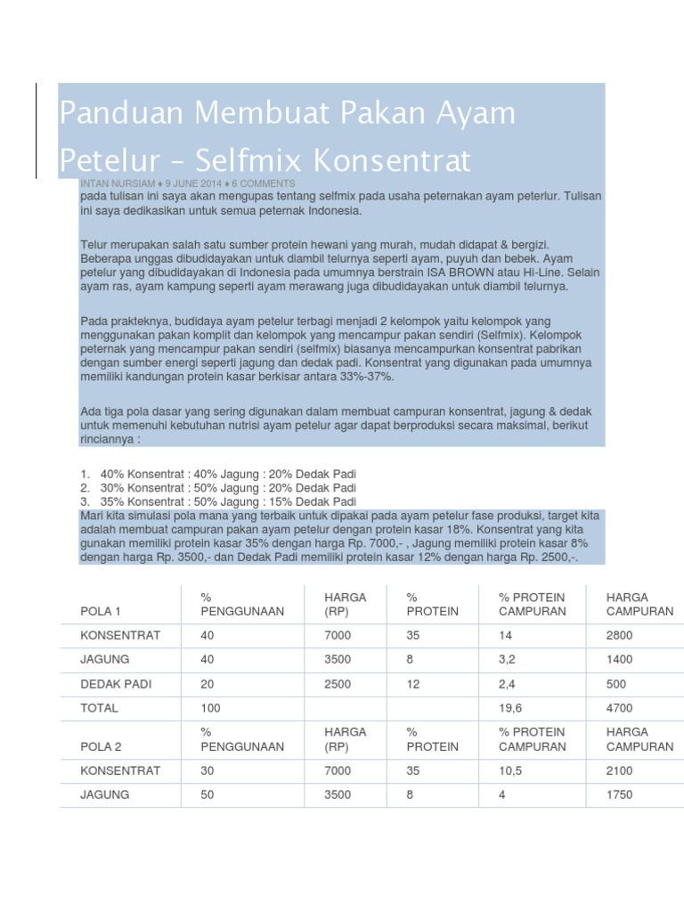 Panduan Membuat Pakan Ayam Petelur | PDF