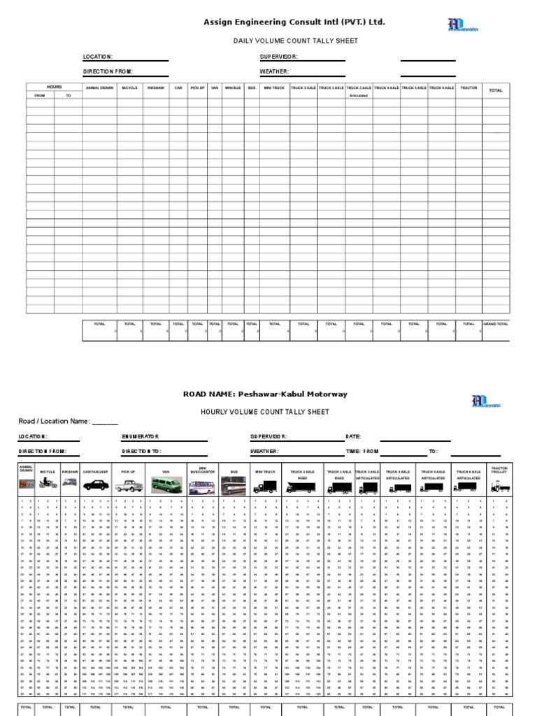 1-Traffic Count Proforma Daily & Hourly1 | PDF | Truck | Wheeled Vehicles