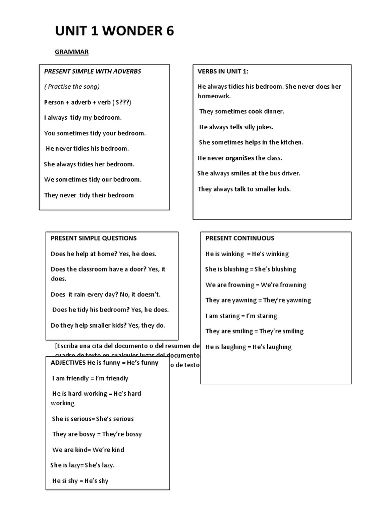 Unit 1 Wonder 6 Test Prep Sheet | PDF | Linguistic Typology | Semantic ...