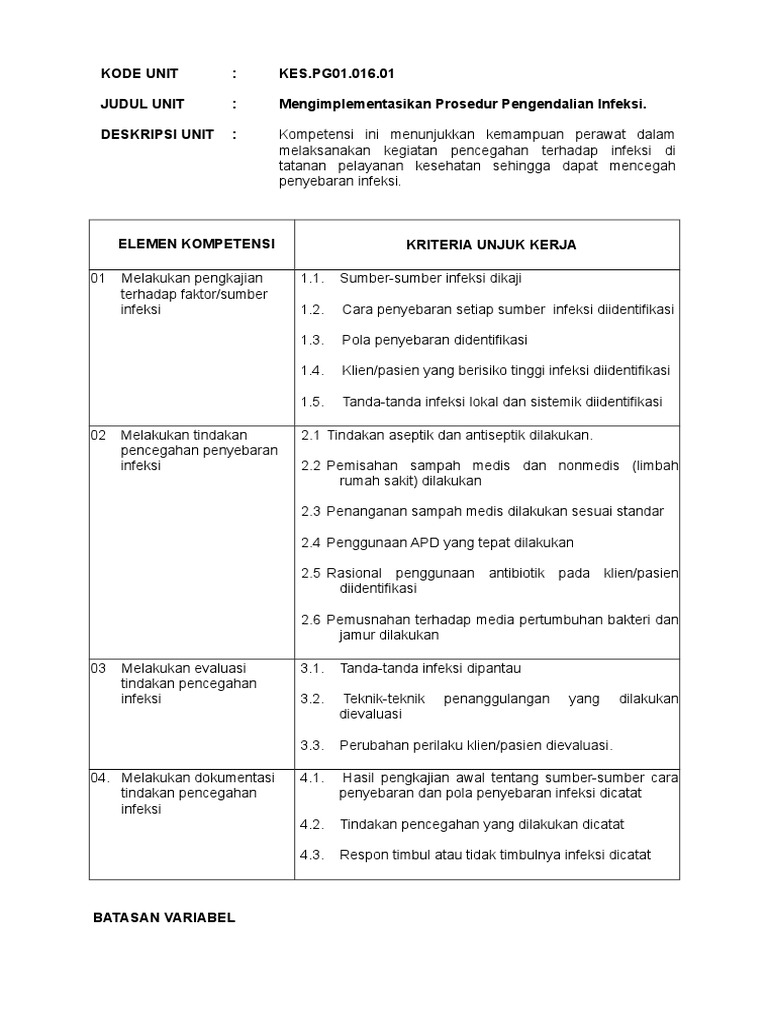 KES - pg01.016 Mengimplementasikan Prosedur Pengendalian Infeksi | PDF