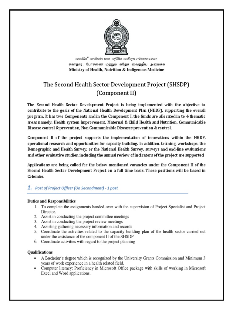 The Second Health Sector Development Project (SHSDP) (Component II ...