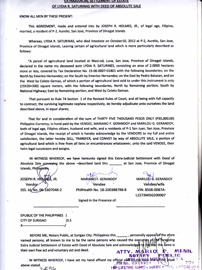 Extrajudicial With Deed of Sale - 0005 | PDF | Natural Resources Law ...