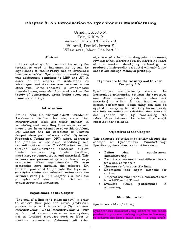 Synchronous Manufacturing Guide | PDF | Inventory | Industries