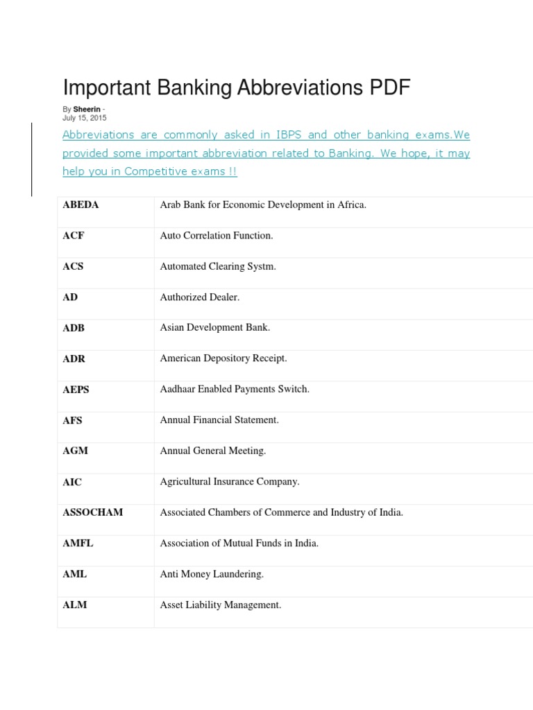 Banking Abbreviations PDF | PDF | Business