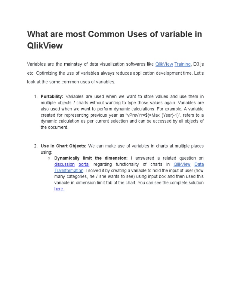What Are Most Common Uses Of Variable In Qlikview Pdf Variable Computer Science 