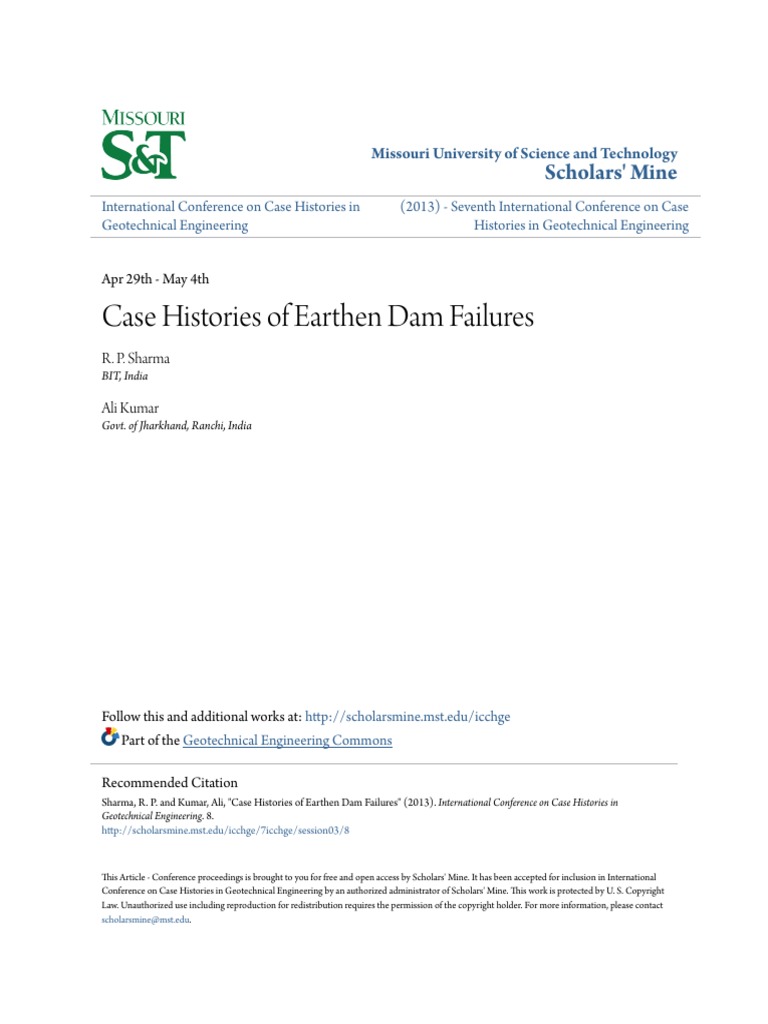 Case Histories of Earthen Dam Failures | PDF | Dam | Soil Mechanics