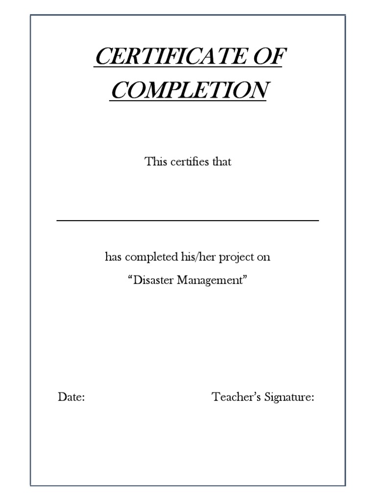 Disaster Management Project Certificate | PDF