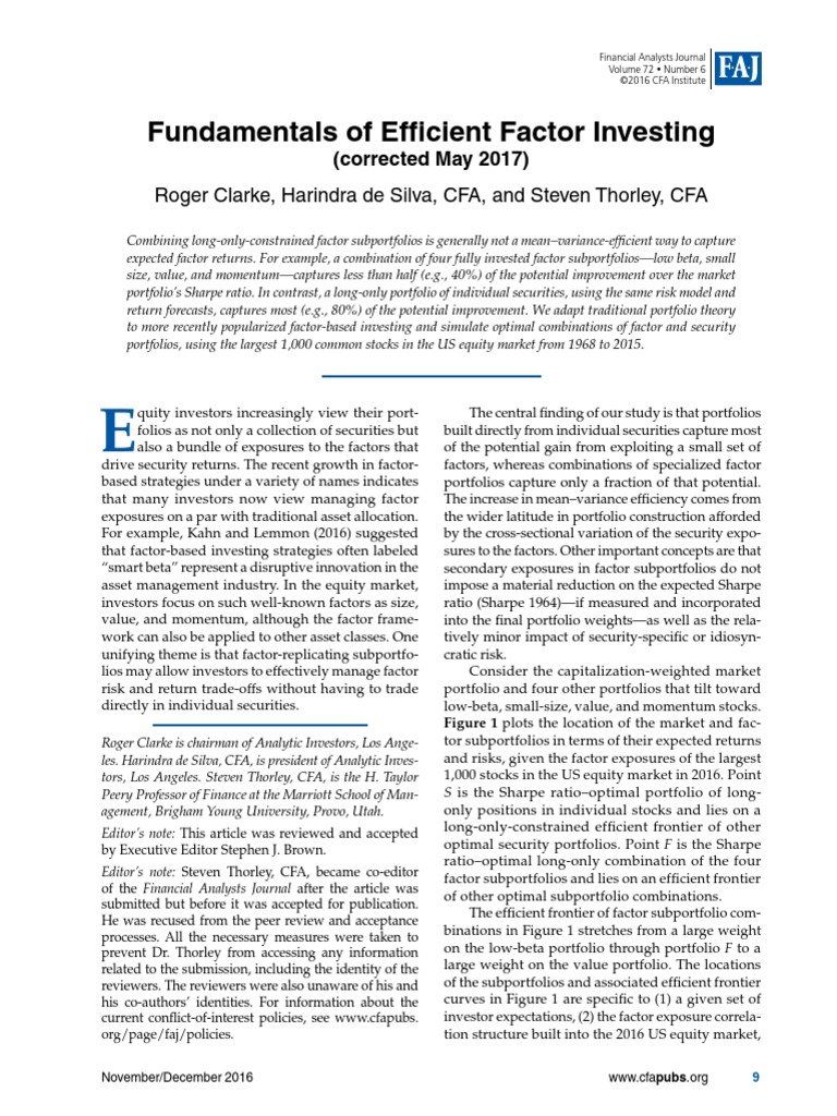 Faj v72 n6 3 | PDF | Beta (Finance) | Sharpe Ratio