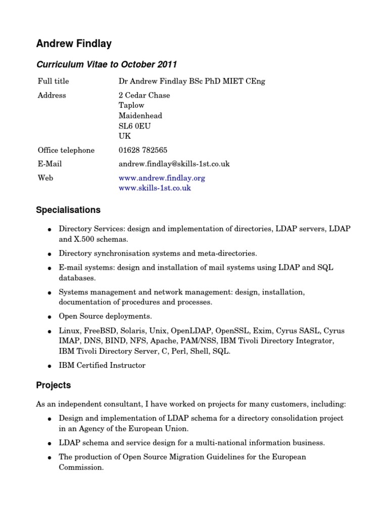 Andrew Findlay: Curriculum Vitae To October 2011 | PDF | Computing | Software