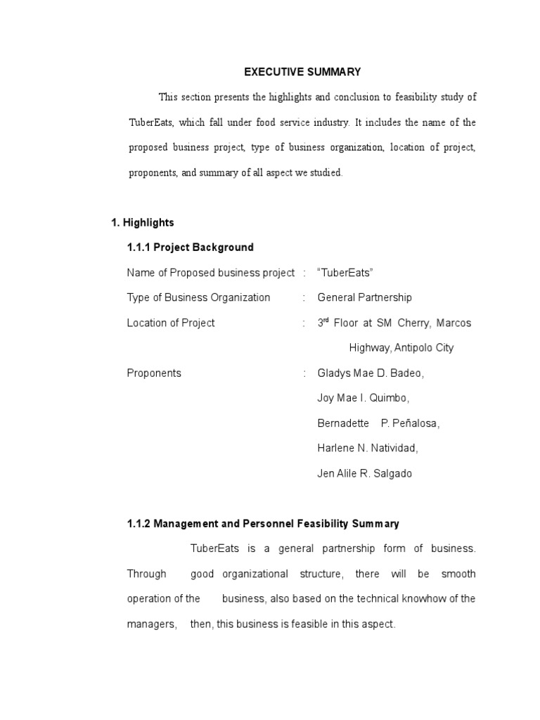 Executive Summary | PDF | Feasibility Study | Economics