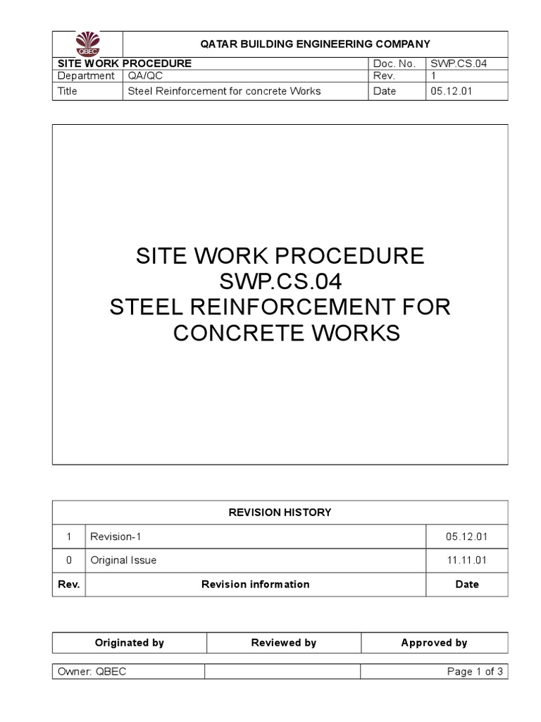 Reinforcement-Method Statement | PDF | Building Engineering | Industries