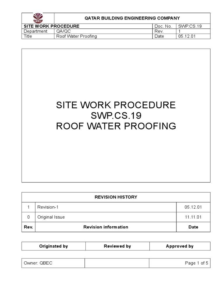 Roof Waterproofing-Method Statement | PDF | Roof | Asphalt