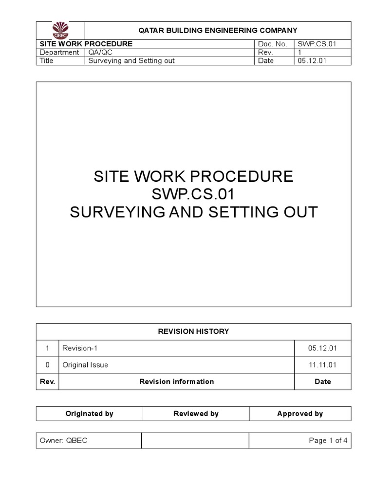 SWP - Surveying and Setting Out-Method Statement (R2) | PDF | Surveying | Accuracy And Precision