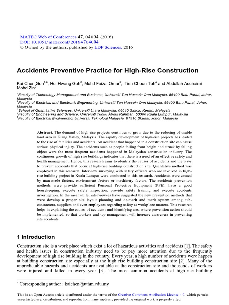 Accident Prevention Strategies for High-Rise Construction: Identifying ...