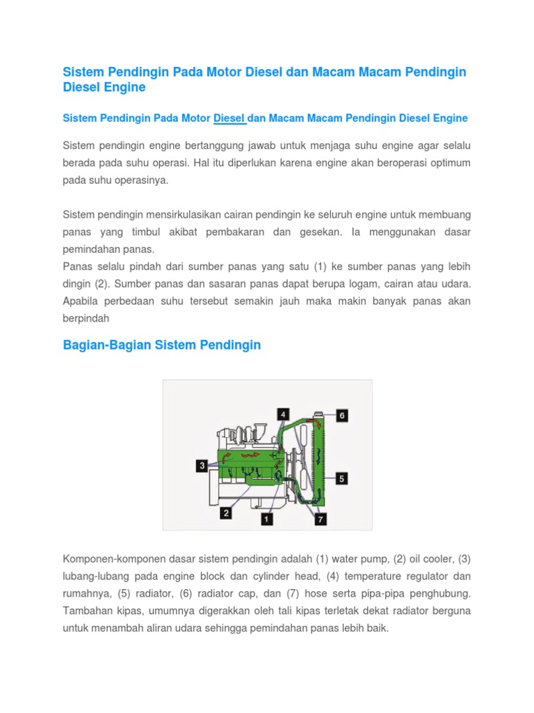 Sistem Pendingin Pada Motor Diesel Dan Macam Macam Pendingin Diesel ...