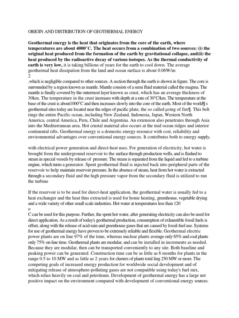 Origin and Distribution of Geothermal Energy | PDF | Geothermal Energy ...